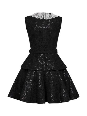 Self Portrait Womens Mini Dress Sequin Boucl&eacute; Belted Black Polyester