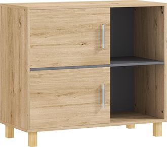 HOMCOM Badezimmerschrank, Badezimmerschrank, Freistehender mit offenen Fächern und Doppeltüren