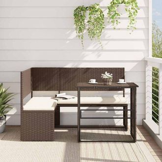 vidaXL Vidaxl - Canap&eacute; de jardin en forme de L marron - R&eacute;sine tress&eacute;e et acier - Dimensions 142,5 x 100 x 90 cm - Table pliable 90 x 45 x 73,5 cm