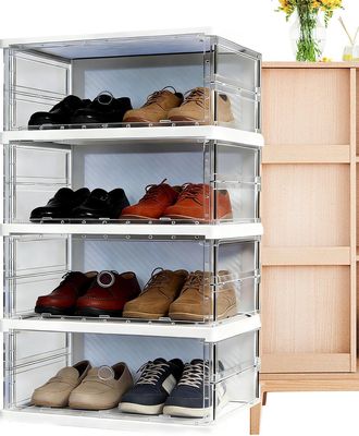 Generico Aufbewahrungsboxen f&uuml;r Schuhe, stapelbar, faltbar, Beh&auml;lter mit magnetischer T&uuml;r zum Pr&auml;sentieren von Schuhen, f&uuml;r Schrank, Wohnung, Schlafzimmer, Ein