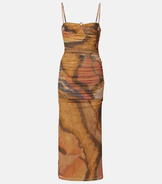 Sir. Robe midi en r&eacute;sille &agrave; imprim&eacute;