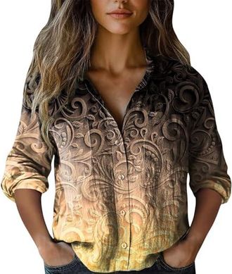 Generic Chemisier &agrave; manches 3/4 pour femme - Imprim&eacute; tendance - Col en V - Chemise florale d&eacute;contract&eacute;e - Chemise d&eacute;t&eacute; d&eacute;contract&eacute;e - Chemise d&eacute;t&eacute; d&eacute;contract&eacute;