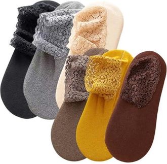 Generic Deliberath Chaussettes chaudes en dentelle pour femme - Automne et hiver - Antid&eacute;rapantes - Pour lautomne et lhiver, 6 pi&egrave;ces 2, Taille unique