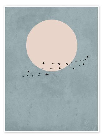 Posterlounge Vogelzug zu Vollmond Poster von Finlay and Noa 60 x 80 cm T&uuml;rkis Wandbilder Wanddeko