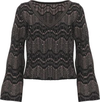 D.exterior Pullover mit V-Ausschnitt und Paillettenbesatz - - Knitwear - Damen - Braun - M