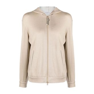 Brunello Cucinelli Femme, Sweatshirts et sweats &agrave; capuche, Beige, Taille: 36 FR Sweat &agrave; capuche en coton et soie m&eacute;lang&eacute;s