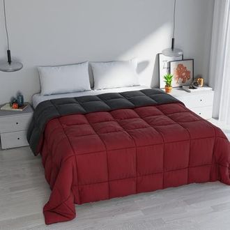Italian Bed Linen ELEGANT Wintersteppdecke, Bordeaux/Dunkelgrau, 260x260cm