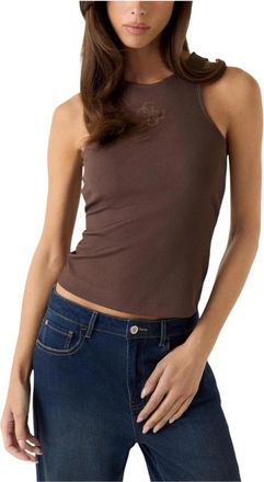 Guess Femme, Tops, Brun, Taille: 38 FR D&eacute;bardeur sans manches avec &eacute;lasthanne