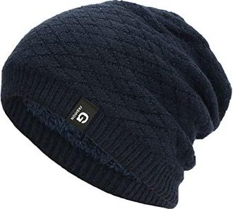 Generic Sweat &agrave; carreaux pour homme et femme - Casquette de cyclisme en tricot doux - Casquette de baseball pour grand-p&egrave;re, bleu marine, Taille unique