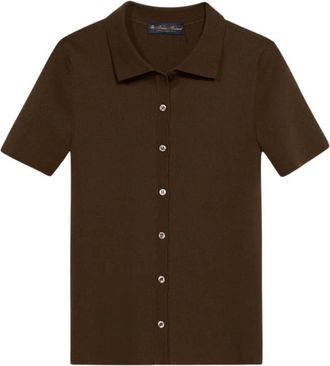 Brooks Brothers Femme, Pulls, Brun, Taille: 42 FR Rib-Knit Polo Cardigan