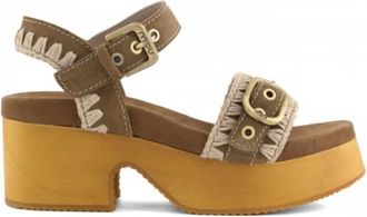 Mou Femme, Chaussures, Brun, Taille: 38 EU Sandale &agrave; talon haut sabot en bois boucle Noisette