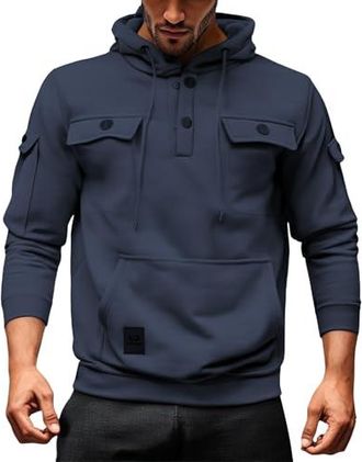 Generic Sweat à capuche confortable en polaire pour homme avec fermeture éclair quart de fermeture éclair - Sweat-shirt de performance athlétique en coton lég