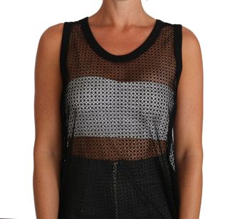 Dolce & Gabbana Womens Black Mesh Transparent Blouse T-Shirt Rayon