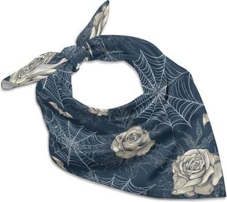 Generic Écharpe carrée en soie avec motif de chauve-souris et toile daraignée - Écharpe légère et respirante - Cadeau pour homme et femme, multicolore, 46x46c