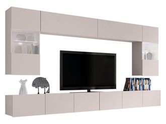 Mirjan24 Moderne Wohnwand Calabrini I, Anbauwand, Mediawand, H&auml;ngevitrine, TV Lowboard, Wandregal, Wohnzimmerschrank, Fernsehschrank (mit wei&szlig;er LED Beleuchtun