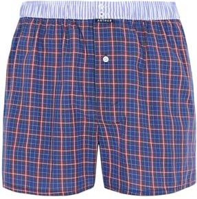 Arthur Caleçon Homme avec Maintien intégré - 100% Coton Bio - Confort et Soutien Optimal - Motif Tartan Marine et Rouge - Taille XL