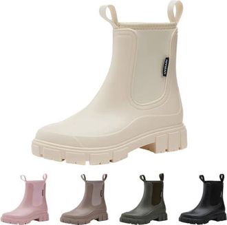 Generic Bottes de pluie imperm&eacute;ables en PVC pour femme, chaussures imperm&eacute;ables &agrave; enfiler avec semelle &eacute;paisse pour temps humide - Bottes courtes confortables