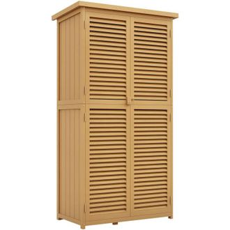 OUTSUNNY Gartenschrank Holz Ger&auml;teschuppen Ger&auml;tehaus mit Asphaltdach Lamellent&uuml;r Ger&auml;teschrank Schuppen Garten 4 F&auml;cher Hellgelb 87 x 46,5 x 160 cm - Outsunny