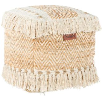 Beliani Beliani - Pouf Carr&eacute; avec Pompons Remplissage Billes eps en Jute et Coton Beige Alupola