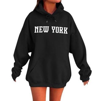 Generic Sweat &agrave; capuche graphique printemps 2026 pour femmes avec cordon de serrage et pull &agrave; manches longues avec poche, Noir, S