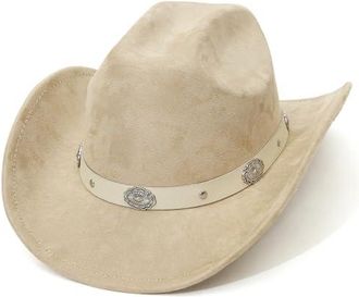 Eozy Chapeau de cowboy pour homme et femme en daim - Chapeau de cowboy occidental, beige, 56/58 cm