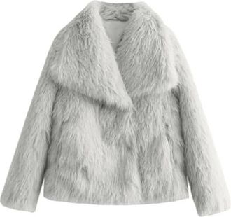 Generic 2026 Vestes dhiver pour femmes Faux manteau &agrave; manches longues Revers Shaggy Veste pardessus, gris clair, XS