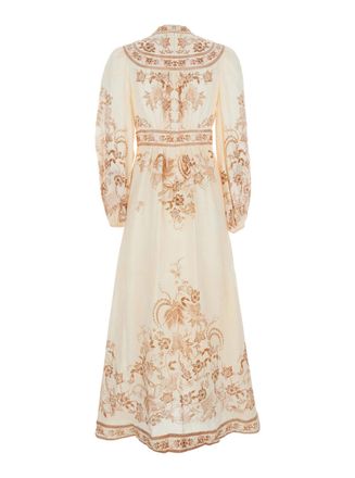 Zimmermann Womens Midi Dress Indra Plunge Multicolour Linen