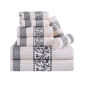 Superior 8-teiliges Handtuch-Set aus Baumwolle, dekoratives griechisches Muster, Heim-Essentials, saugf&auml;hige Handt&uuml;cher, Dekor f&uuml;r Badezimmer, Spa, enth&auml;lt 2 H