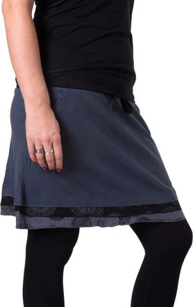 vishes Alternative Bekleidung - Kurzer Lagenlook Rock aus Baumwolle - mit Taschen zum Binden schwarz-grau 46/48