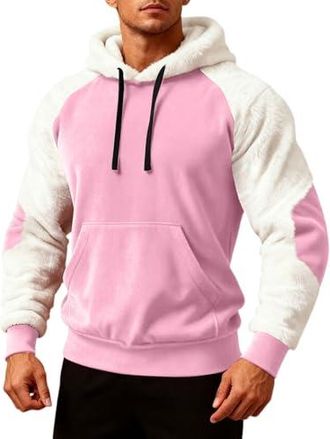 Generic Sweat à capuche en polaire pour homme avec coutures en peluche pour homme - Pour la vie quotidienne - Cadeau de Noël, rose, XXL