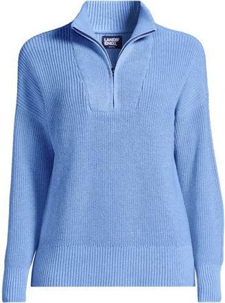 Lands End Pullover DRIFTER mit Rei&szlig;verschluss, Damen, Gr&ouml;&szlig;e:40-42 petite, Blau, Baumwolle, by Lands End