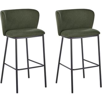 Beliani Lot de 2 Chaises de Bar en Tissu Sans Accoudoirs Pieds Noir Vert Fonc&eacute; Mina