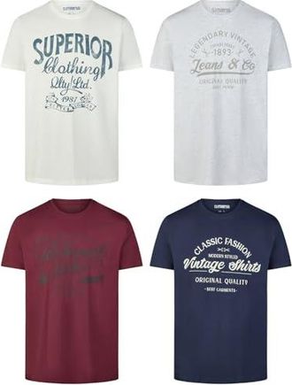 Riverso RIVLeon - Lot de 4 t-shirts &agrave; col rond et manches courtes pour homme - 100 % coton - Coupe droite - Vert, bleu, blanc, gris, rouge, orange - Taille S,