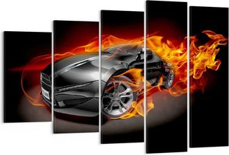 Arttor Bilder auf Leinwand 150x100cm Leinwandbild Sportwagen Feuer Flammen Rauch Groß XXL Wanddeko Bild Schlafzimmer Set 5 teilige Wandbilder Dekoration Wohn