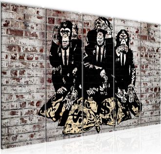 Runa Art Wandbild XXL Street Art Affen Loft Wohnzimmer 200 x 80 cm Braun 5 Teilig - Made in Germany - 303455c