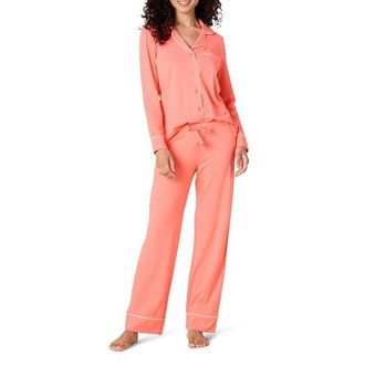 Amazon Essentials Ensemble pyjama en coton modal à manches longues et bas pleine longueur pour femme - Rose corail - Taille M