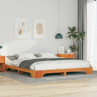 vidaXL Struttura Letto A Terra Marrone Legno Di Pino Massello - Vidaxl