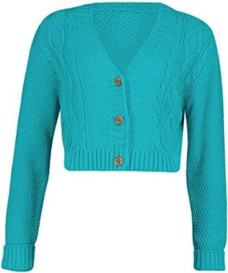 Generic ActiveMark Cardigan court en tricot torsadé pour femme - Manches longues ouvert classique à 3 boutons - Taille 36-42, turquoise, 36-38