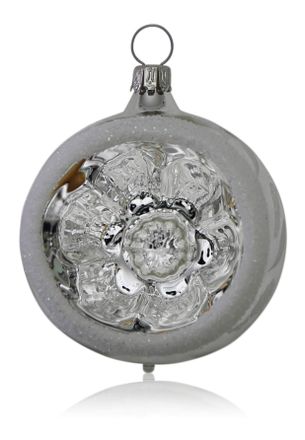 Lauschaer Glas Christbaumkugeln mit Einstich Silber mit Dekor 4 Stück d 6cm Christbaumschmuck Weihnachtsbaumschmuck mundgeblasen handdekoriert Lauschaer Glas das Ori