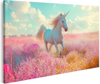 Islandburner Bild auf Leinwand Einhorn im magischen Blumenfeld Bilder Wandbilder Poster