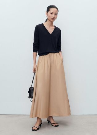 Mango Pull-over maille fine col V bleu marine - Femme - XS - MANGO