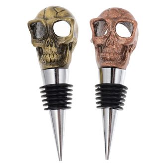 Angoily 2 St&uuml;cke Sch&auml;del Weinverschluss Halloween Flaschenverschluss Weinstopper Totenkopf Dekoration Weinflaschenverschluss Weinstopfen Aluminiumlegierung Ge