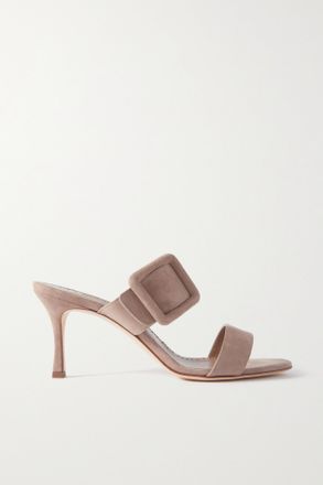 Manolo Blahnik Mules En Daim À Boucles Gable 70 - Marron