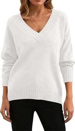 Generic Pull court court raglan à manches longues et col en V double face pour femme, blanc, 3XL