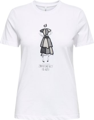 Only Damen Onlemma Life Reg S/S Lady Top Box JRS T-Shirt, Bright White/Print:Iconic, XS