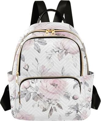 Mnsruu Mini sac à dos pour femme, rose, floral, gris, petit sac à dos tendance pour femme, sac à dos décontracté, Multi1112, S