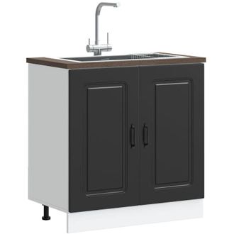 vidaXL Vidaxl - Meuble bas pour &eacute;vier Kalmar noir 80x46x81,5 cm bois ing&eacute;nierie
