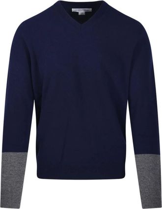 Comme Des Gar&ccedil;ons Pull-over &agrave; col en V en maille fully fashioned - Homme - Pulls - Bleu - Taille: L