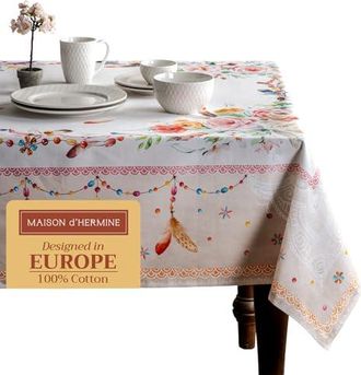 Maison d'Hermine Ibiza - Beige Nappe 100% Coton pour Table Rectangle de Cuisine, Salle &agrave; Manger - pour f&ecirc;te, Mariage, f&ecirc;te m&egrave;res - Printemps/&eacute;t&eacute; (Rectangle, 140cm x 18