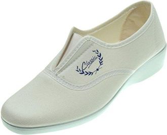 Calzados Romero Aérobic Chaussures de sport compensées en toile pour femme 3,8 cm Ajustement élastique Empeigne Semelle en caoutchouc antidérapant, blanc, 37 EU